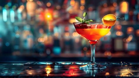 Elegant Cocktail A Vibrant Drink In An Upscale Bar Setting Highlighting