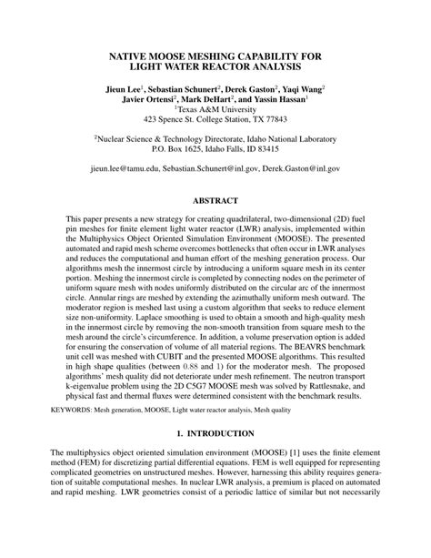 Pdf Native Moose Meshing Capability For Light Water Reactor Analysis