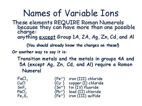 IONIC COMPOUNDS Naming And Formula Writing Monatomic Ions