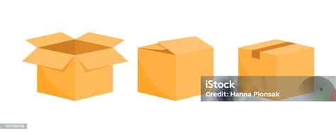 판지 배달 포장 골판지 오픈 및 닫힌 상자 빈 포장 소포 벡터 그림입니다 0명에 대한 스톡 벡터 아트 및 기타 이미지 0명
