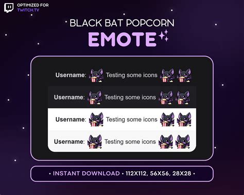 Cute Bat Twitch Emote Popcorn Bat Emote Bat Discord Emote Gaming