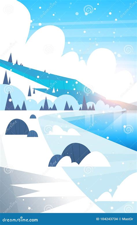 Rio Congelado Paisagem Do Inverno E Neve De Queda Dos Montes Da