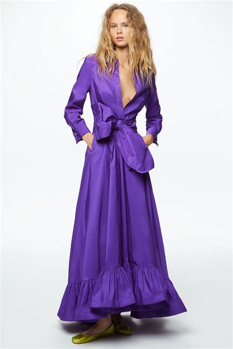 Tiered Taffeta Maxi Shirt Dress Purple Ch Carolina Herrera Poland
