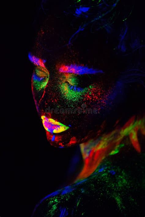 Beautiful Extraterrestrial Model Woman In Neon Light It Is Portrait Of