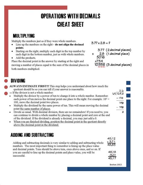 Decimal Computation Cheat Sheet