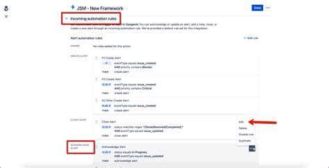 acknowledge opsgenie alert when jira service management issue status