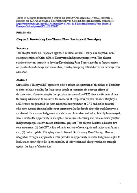 Pdf Decolonizing Race Theory Place Survivance And Sovereignty