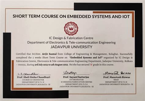 arijit sasmal on linkedin connection embeddedsystems iot jadavpuruniversity trainingcomplete