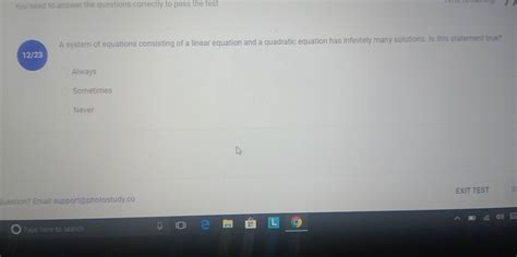 Solved You Need To Answer The Questions Correctly To Pass The Test A System Of Equations