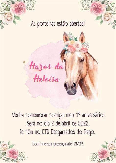 Convite Festa Haras Menina em 2022 Aniversário cavalos Festas de