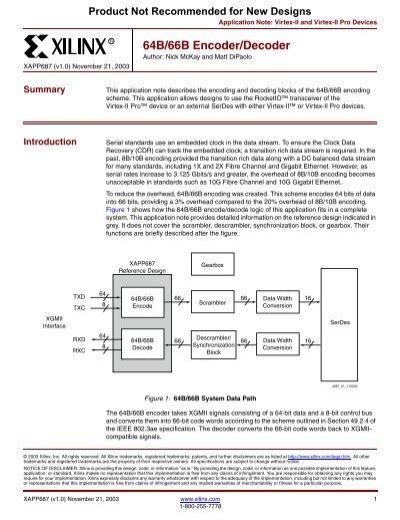 Xilinx XAPP687 64B 66B Encoder Decoder Application Note