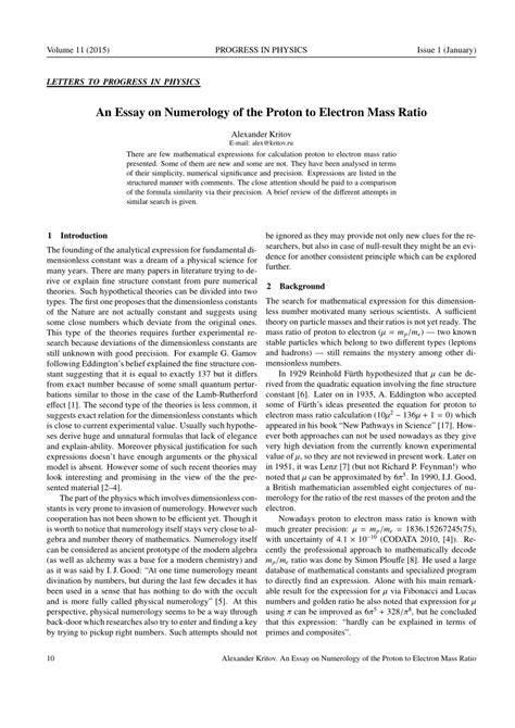 Pdf An Essay On Numerology Of The Proton To Electron Mass Ratio