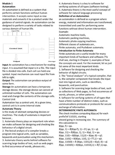 Theory Of Computation Module Full Short Notes Studocu