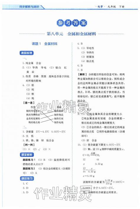 2025年人教金学典同步练习册同步解析与测评九年级化学下册人教版山西专版答案——青夏教育精英家教网——
