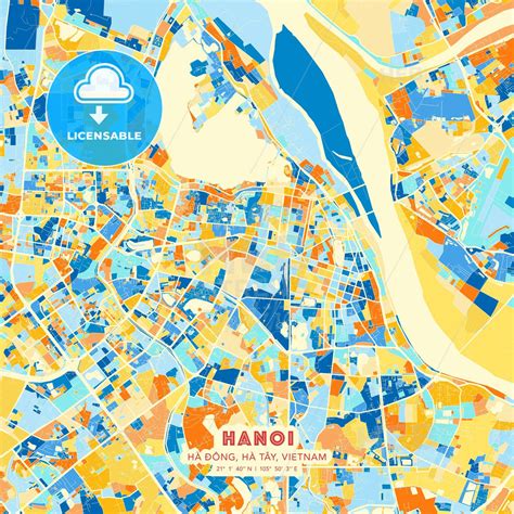 Hanoi Hà Đông Hà Tây Vietnam Blue And Orange Vector Art Map Template