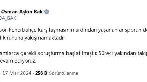 Bakan Bak tan Trabzonspor Fenerbahçe maçı açıklaması Son Dakika Ankara Haberleri