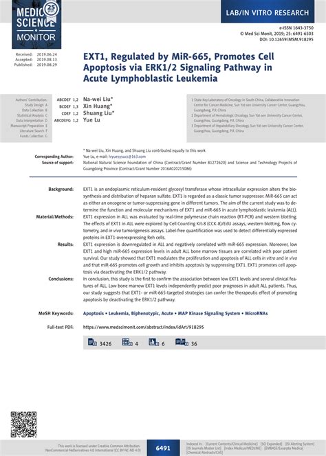 Pdf Ext1 Regulated By Mir 665 Promotes Cell Apoptosis Via Erk12