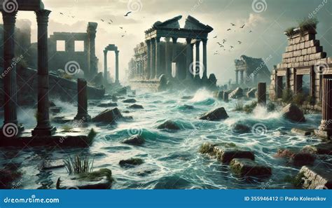 Rising Sea Levels Depict Coastal Flooding Inundation Of Islands Stock Image