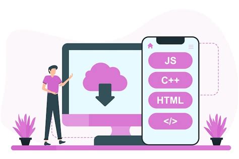 Premium Vector Developer Working On Cloud Using Coding Languages