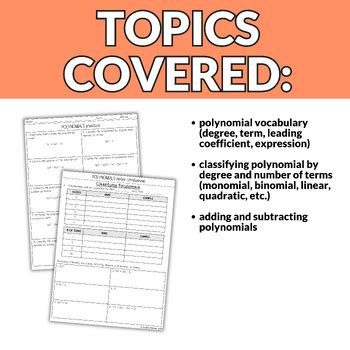 Intro To Adding And Subtracting Polynomials Notes And Worksheets For