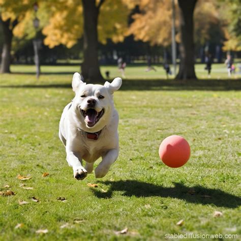 Dog Chasing Ball In The Park Stable Diffusion Online