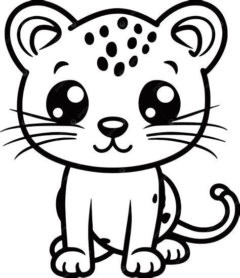 아이들을 위한 귀여운 치타 작은 고양이 그림 그리기 벡터 기본 간단한 귀여운 만화 표범 개요 흰색 배경에 고립 어린이 색칠