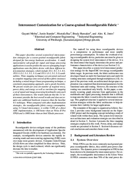 Pdf Interconnect Customization For A Coarse Grained Reconfigurable Fabric