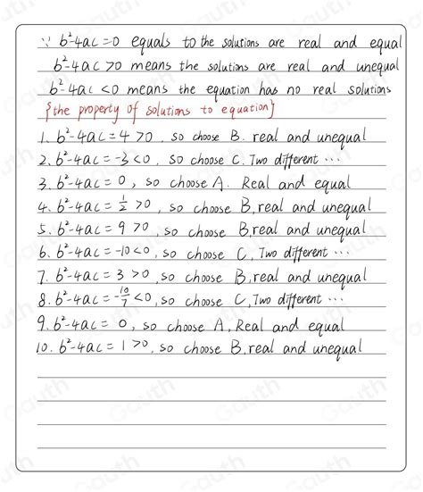 Solved Comprehension Check Match The Nature Of The Solutions With Each Discriminant Answers