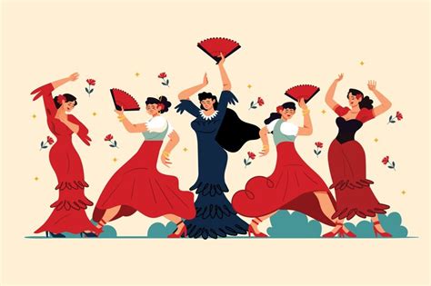 플랫 플라멩코 여성 댄서 그림 무료 벡터