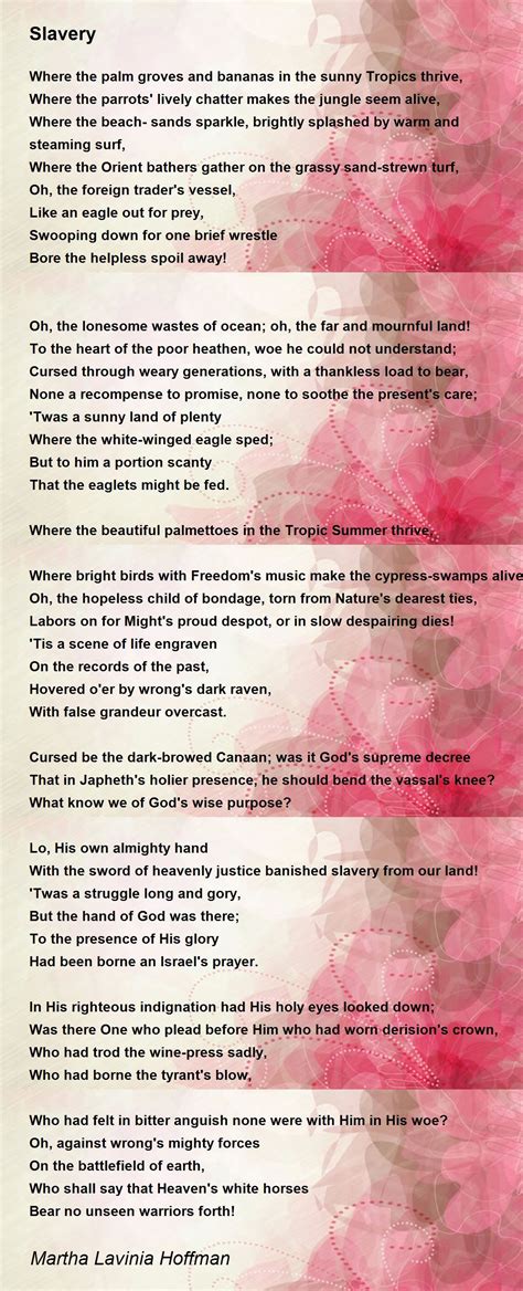 Slavery By Martha Lavinia Hoffman Slavery Poem