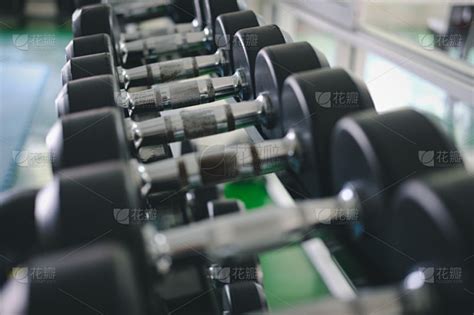 成一排 黑色 哑铃 健身房 运动 中心 重的 水平画幅 无人 健康保健