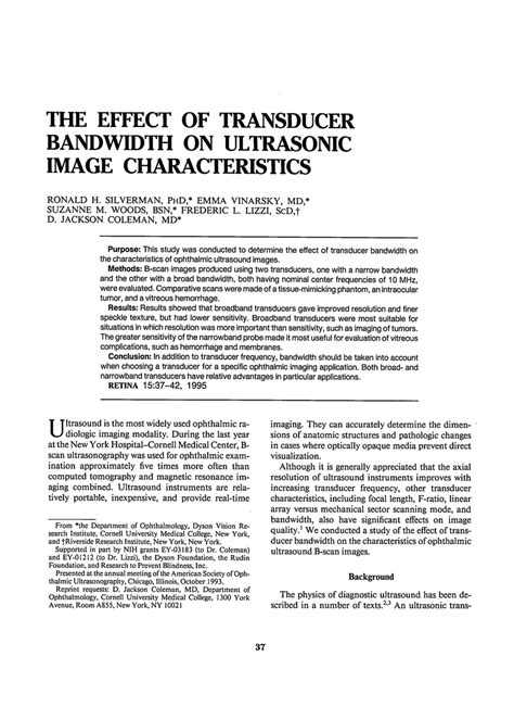 Pdf The Effect Of Transducer Bandwidth On Ultrasonic Image