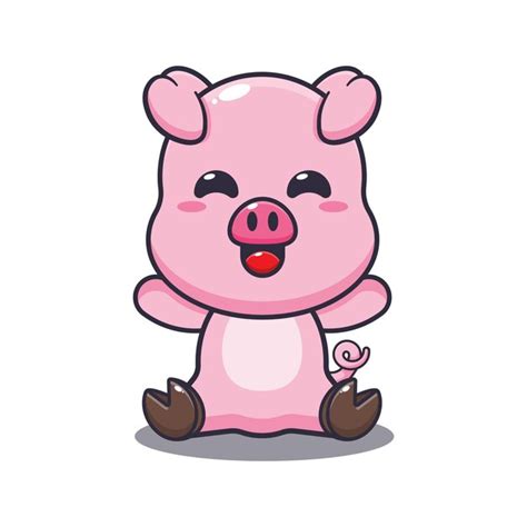 귀여운 돼지 만화 터 일러스트레이션 프리미엄 벡터