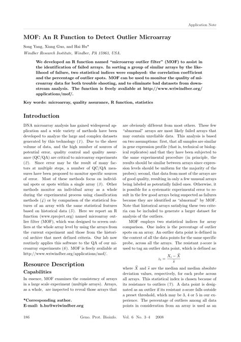 Pdf Mof An R Function To Detect Outlier Microarray