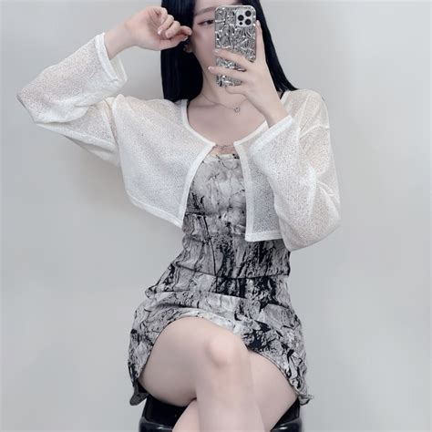 원트 무료배송 11할인 컬러추가4col 체인 고리 시스루 라운드넥 크롭 Crop 루즈핏 여리핏 긴팔 티셔츠 가디건 T 데일리 트렌디 캐주얼 페미닌 스트릿 힙한