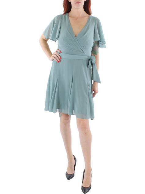 Lauren Ralph Lauren Womens Chiffon Ruffled Fit And Flare Dress