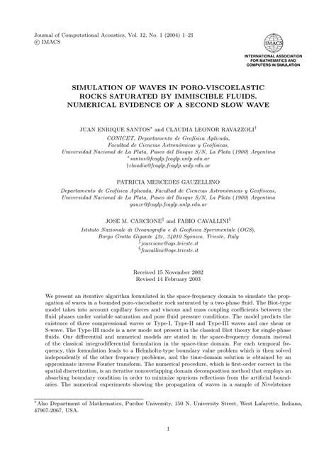 Pdf Santos J E Ravazzoli C L Gauzellino P M Carcione J M And Cavallini F