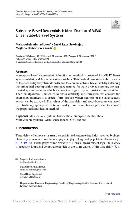 Subspace Based Deterministic Identification Of Mimo Linear State