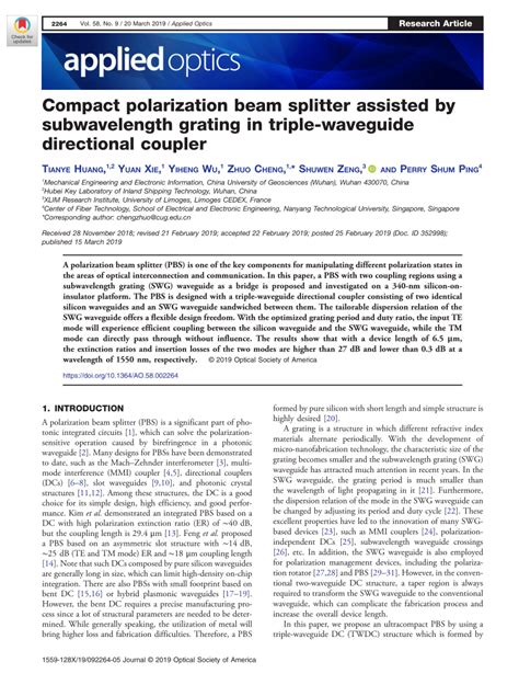 Compact Polarization Beam Splitter Assisted By Subwavelength Grating In Triple Waveguide