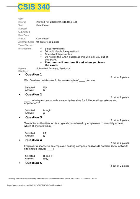 Csis 340 Final Exam 1 Question And Answers All100 Correct Guaranteed