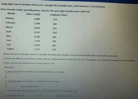 Solved Using High Low To Calculate Fixed Cost Calculate The