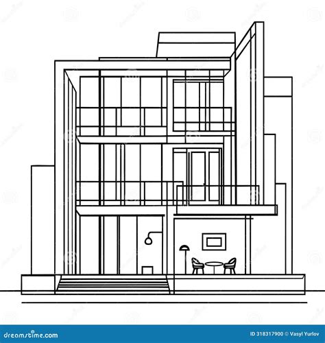 Continuous One Line Drawing Of Modern House Construction Building At