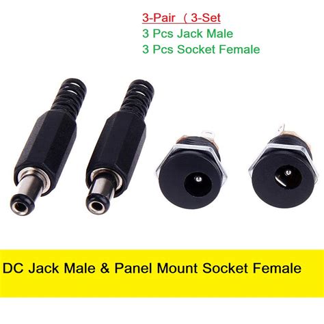 3pcs Dc Power Female Plug Jack Adapter Connector Socket Plug For Led