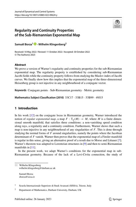Pdf Regularity And Continuity Properties Of The Sub Riemannian Exponential Map