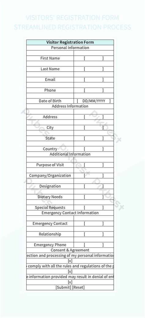 Streamlined Visitors Registration Form For An Efficient Process Excel