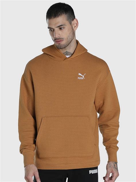 Buy Puma Men Brown Checked Classics Quilted Relaxed Fit Hoodie