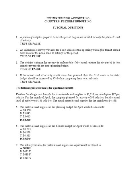 Tutorial Chapter 8 Pdf Budget Business