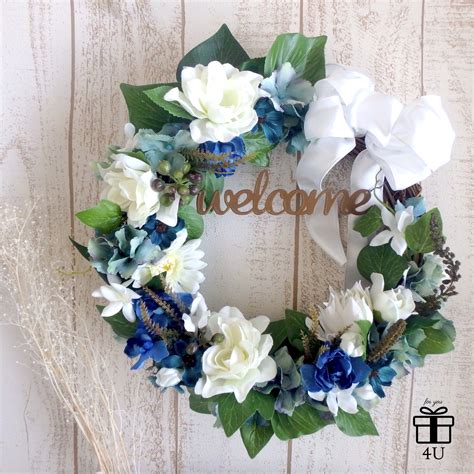 【4u Wedding】直径28cmブルーカラーウェルカムリース ウェルカムスペース リボン 結婚式 披露宴 受付サイン インテリア 4u