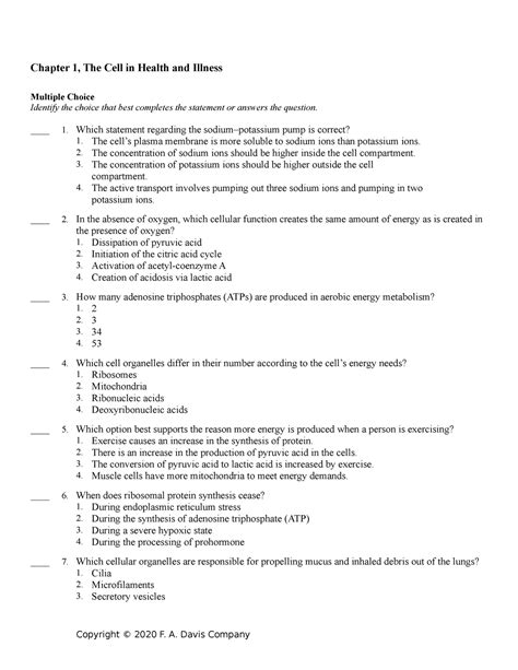9780803694118 Test Bank Ch01 Chapter 1 The Cell In Health And
