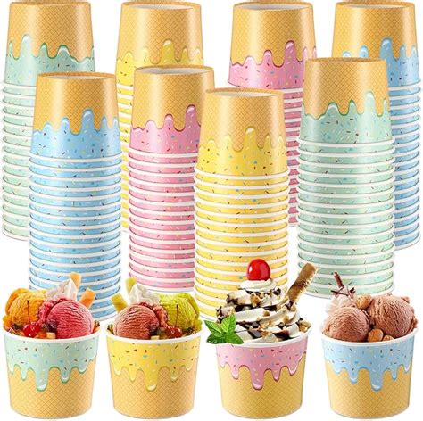 Ninehaoou 100 Pcs Ice Cream Cups Bulk Paper Disposable